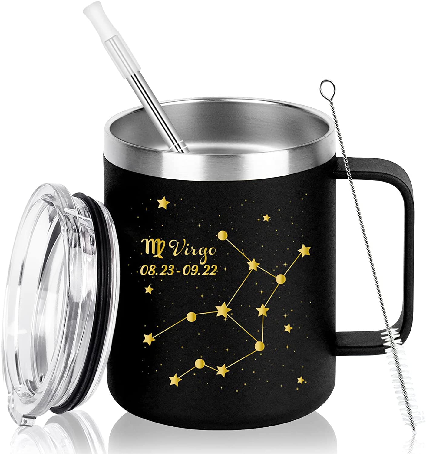 Gingprous Virgo Tumbler for Women Men, Virgo Gifts Insulated Stainless Steel Coffee Mug, August September Birthday Gifts, Constellation Gifts for Astrology Star Lovers BFF Family Coworker, 12Oz, Black