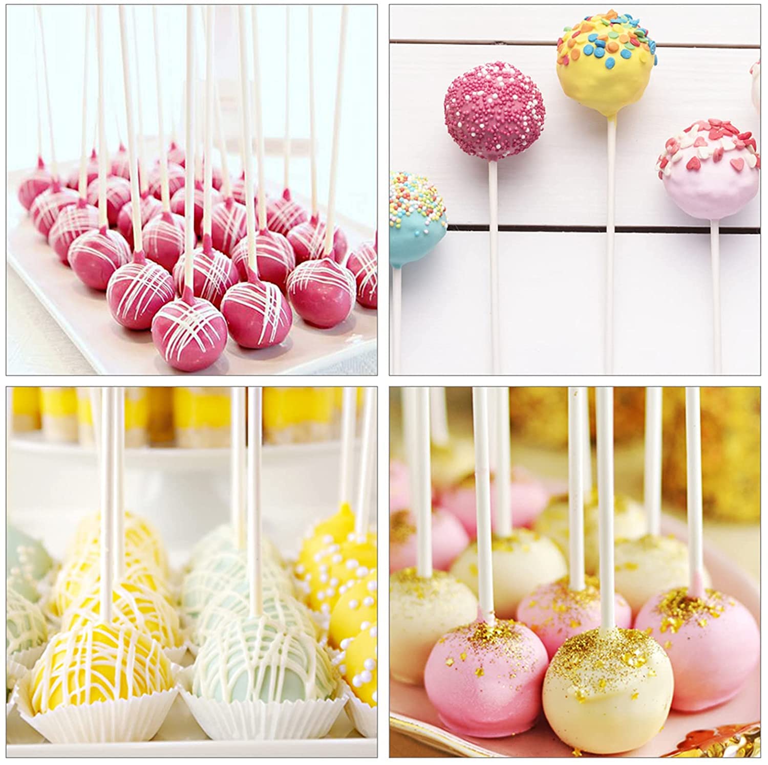 TAIHUIMY,100 Count 6 INCH White Paper Lollipop Sticks,Cake Pop Sticks,Sucker Sticks for Cookies,Rainbow Candy,Chocolate,Cake Topper