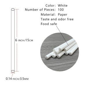 TAIHUIMY,100 Count 6 INCH White Paper Lollipop Sticks,Cake Pop Sticks,Sucker Sticks for Cookies,Rainbow Candy,Chocolate,Cake Topper