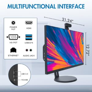 EUISHIHUA 24” All-in-One Computers, i7 Quad-Core Desktop Computer with Camera, 8G Ram 512G SSD IPS HD Display, WiFi Bluetooth for Home Entertainment Business Office (i7-Black)