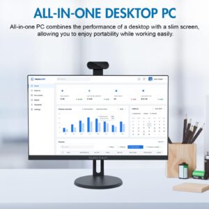 EUISHIHUA 24” All-in-One Computers, i7 Quad-Core Desktop Computer with Camera, 8G Ram 512G SSD IPS HD Display, WiFi Bluetooth for Home Entertainment Business Office (i7-Black)