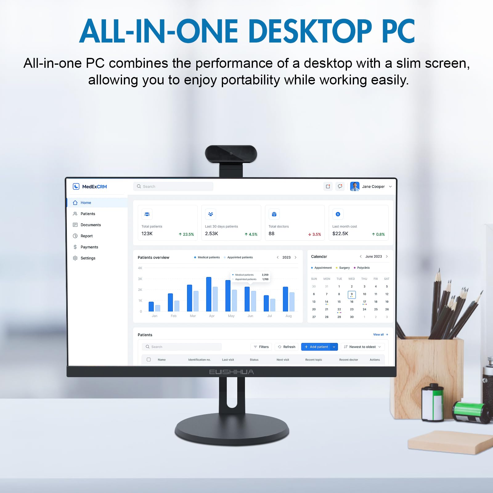 EUISHIHUA 24” All-in-One Computers, i7 Quad-Core Desktop Computer with Camera, 8G Ram 512G SSD IPS HD Display, WiFi Bluetooth for Home Entertainment Business Office (i7-Black)