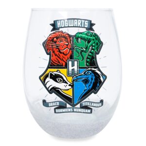 silver buffalo harry potter animal crests teardrop stemless wine glass | holds 20 ounces