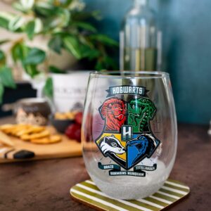 Silver Buffalo Harry Potter Animal Crests Teardrop Stemless Wine Glass | Holds 20 Ounces