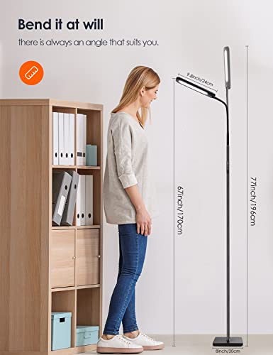 ALongDeng LED Floor Lamp, Dimmable Floor Lamps with Remote, Adjustable 3000K-6500K Colors & 5 Brightness Levels Standing Lamp, Adjustable Height Flexible Gooseneck, for Living Room, Bedroom, Office