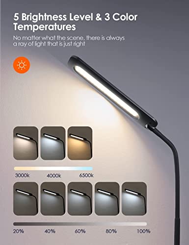 ALongDeng LED Floor Lamp, Dimmable Floor Lamps with Remote, Adjustable 3000K-6500K Colors & 5 Brightness Levels Standing Lamp, Adjustable Height Flexible Gooseneck, for Living Room, Bedroom, Office