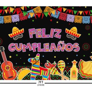 SENDY 7x5ft Feliz Cumpleaños Backdrop Mexican Fiesta Happy Birthday Party Decorations Supplies Cactus Balloons Mexico Cinco De Mayo Carnival Bday Cake Table Banner Photography Background Photo Props