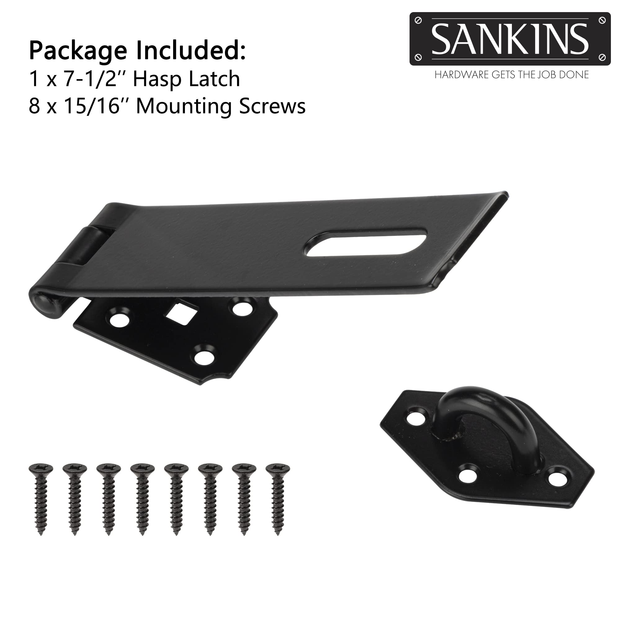 SANKINS 7-1/2" Heavy Duty Door Lock Hasp Latch, 1/8" Thicker Iron Gate Hasp Latches Safety Packlock Clasp Locking with Lengthen Screws for Outdoor Doors, Gates, Shed, Drawers, Cabinets, Black