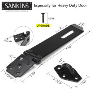 SANKINS 7-1/2" Heavy Duty Door Lock Hasp Latch, 1/8" Thicker Iron Gate Hasp Latches Safety Packlock Clasp Locking with Lengthen Screws for Outdoor Doors, Gates, Shed, Drawers, Cabinets, Black