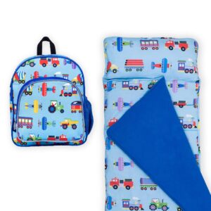 wildkin 12 inch backpack bundle with original nap mat (trains, planes & trucks)