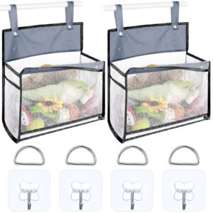 shappy 2 pieces bath toy organizer baby bathtub extra large opening toys mesh multiple ways to hang holder bottom zipper storage bag with 4 adhesive hooks (gray)