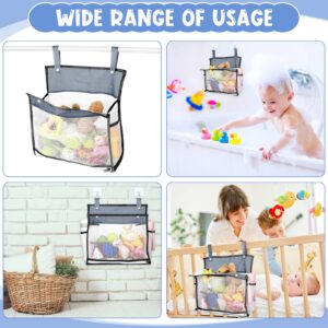 Shappy 2 Pieces Bath Toy Organizer Baby Bathtub Extra Large Opening Toys Mesh Multiple Ways to Hang Holder Bottom Zipper Storage Bag with 4 Adhesive Hooks (Gray)