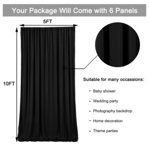 10 ft x 30 ft Wrinkle Free Black Backdrop Curtain Panels, Polyester Photography Backdrop Drapes, Wedding Party Home Decoration Supplies