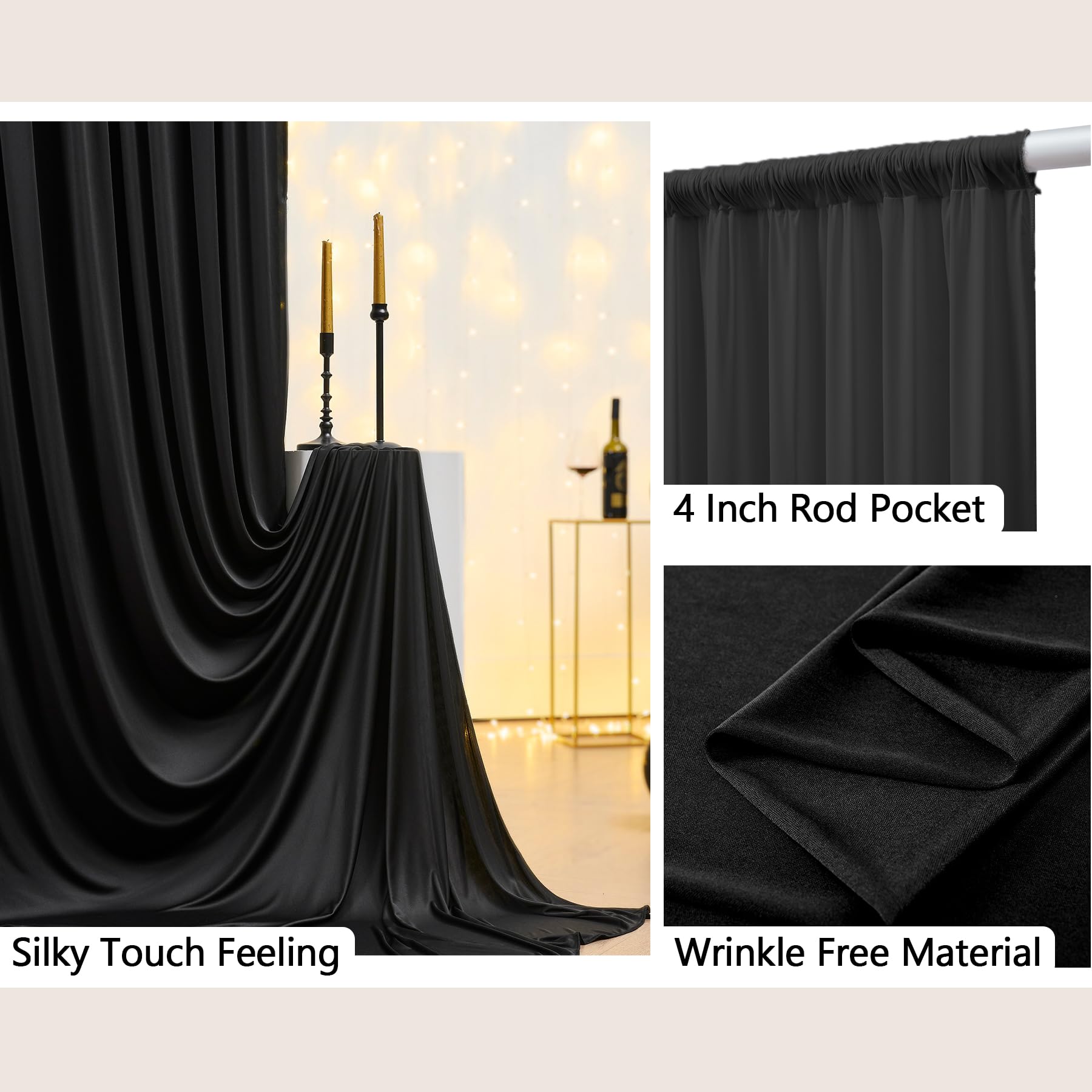 10 ft x 30 ft Wrinkle Free Black Backdrop Curtain Panels, Polyester Photography Backdrop Drapes, Wedding Party Home Decoration Supplies