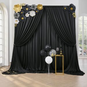 10 ft x 30 ft Wrinkle Free Black Backdrop Curtain Panels, Polyester Photography Backdrop Drapes, Wedding Party Home Decoration Supplies