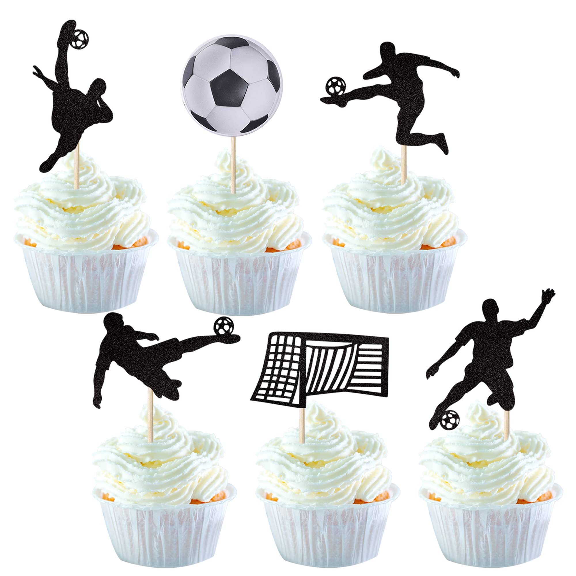 24 Pack Soccer Cupcake Toppers Glitter Soccer Ball Cupcake Picks Sport Football Theme Birthday Party Baby Shower Cupcake Decorations Kids Boys Men Birthday Party Favors Supplies