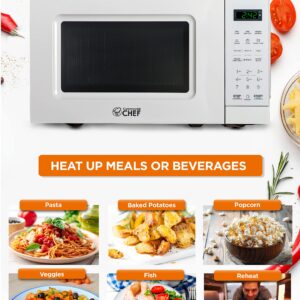 COMMERCIAL CHEF 0.7 Cu Ft Microwave with 10 Power Levels, 700W Microwave with Digital Display, Countertop Microwave with Child Safety Door Lock, Programmable with Push Button, White