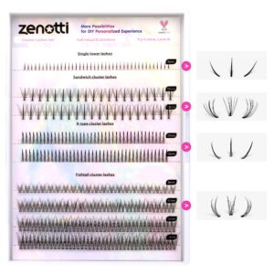 individual lashes manga lashes individual cluster lashes 320pcs mixed pack, diy eyelash extensions 5-16mm mixed length zenotti false eyelashes natural look reusable super thin band c curl lower bottom lash fairy style a shape fish tail mixed lash clusters