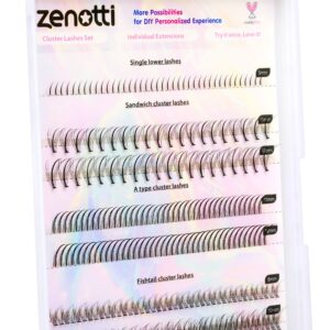 Individual Lashes Manga Lashes Individual Cluster Lashes 320pcs Mixed Pack, DIY Eyelash Extensions 5-16mm Mixed Length zenotti False Eyelashes Natural Look Reusable Super Thin Band C Curl Lower Bottom Lash Fairy Style A Shape Fish Tail Mixed Lash Clusters