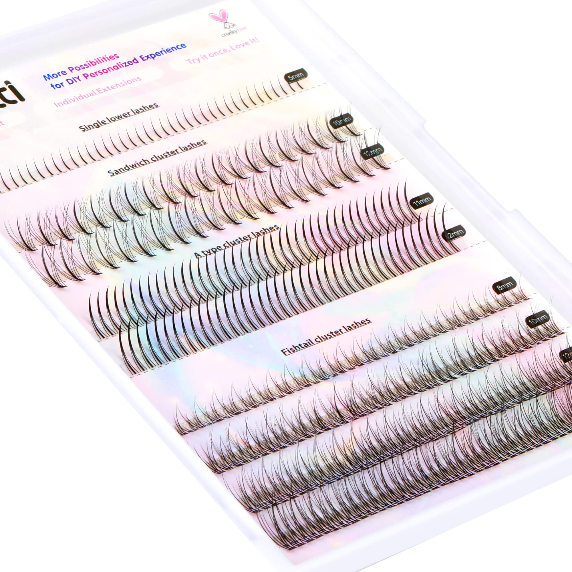 Individual Lashes Manga Lashes Individual Cluster Lashes 320pcs Mixed Pack, DIY Eyelash Extensions 5-16mm Mixed Length zenotti False Eyelashes Natural Look Reusable Super Thin Band C Curl Lower Bottom Lash Fairy Style A Shape Fish Tail Mixed Lash Clusters