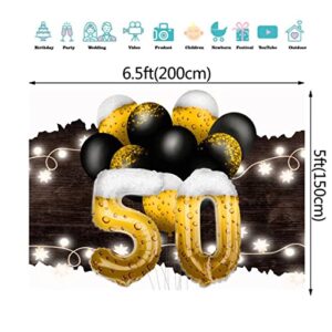 50th Birthday Backdrop for Men, Cheers and Beers to 50 Years Banner Black and Gold Foil Balloon Anniversary Birthday Party Decorations Supplies W-7138