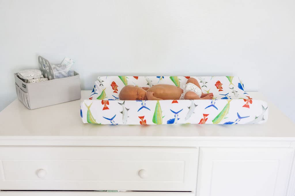 Fish Fitted Changing Pad Cover, Made from Viscose from Bamboo and Spandex Material, Fits Standard Changing Pad, by Florida Kid Co.