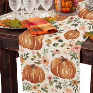 Sambosk Fall Pumpkin Table Runner, Autumn Thanksgiving Floral Table Runners for Kitchen Dining Coffee or Indoor and Outdoor Home Parties Decor 13 x 72 Inches SK095