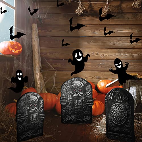 Hotop Halloween Tombstone Metal Stakes Foam Graveyard T Shape Decorative Gravestone for Yard Lawn Outdoor Garden Decorations(36 Pack), Black and Silver, approx. 6.5 x 3 inches (Stakes-IGBI95)