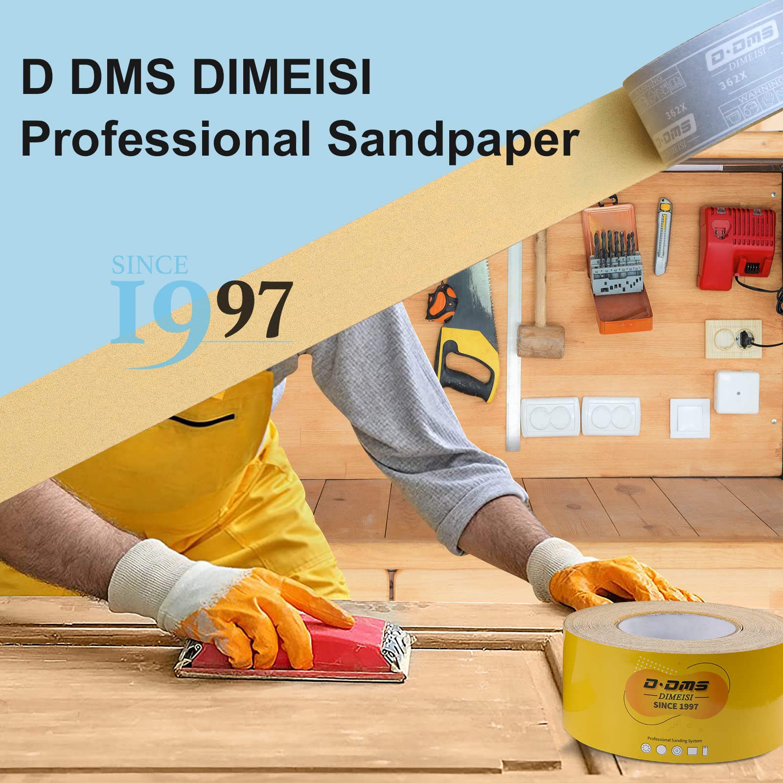 362X - 20 Yard Sandpaper 80 Grit 2-3/4" Wide Long Continuous Roll, Gold PSA Longboard Sand Paper, Self Adhesive Stickyback Sandpaper for Woodworking and Automotive - D DMS DIMEISI