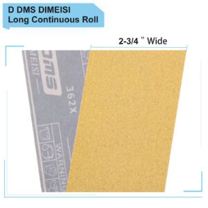 362X - 20 Yard Sandpaper 80 Grit 2-3/4" Wide Long Continuous Roll, Gold PSA Longboard Sand Paper, Self Adhesive Stickyback Sandpaper for Woodworking and Automotive - D DMS DIMEISI