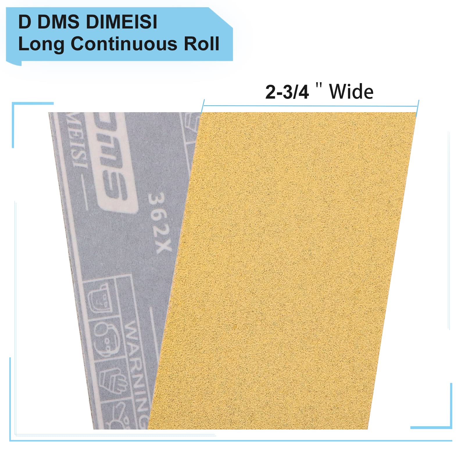 362X - 20 Yard Sandpaper 80 Grit 2-3/4" Wide Long Continuous Roll, Gold PSA Longboard Sand Paper, Self Adhesive Stickyback Sandpaper for Woodworking and Automotive - D DMS DIMEISI