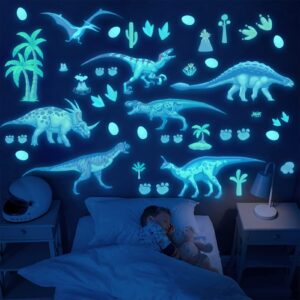 glow in the dark dinosaur wall decals, glowing self-adhesive stickers for ceiling, children's room removable fluorescent wall stickers children's room stickers boys and girls room decoration gift