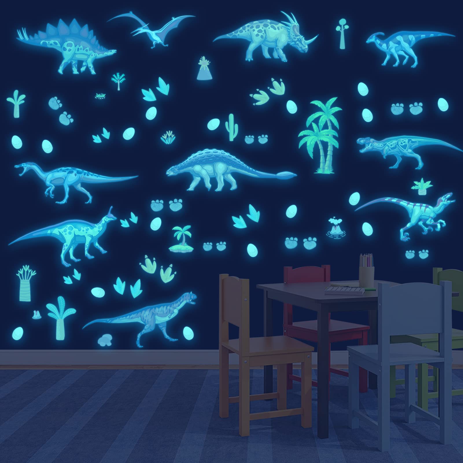 Glow in The Dark Dinosaur Wall Decals, Glowing self-Adhesive Stickers for Ceiling, Children's Room Removable Fluorescent Wall Stickers Children's Room Stickers Boys and Girls Room Decoration Gift