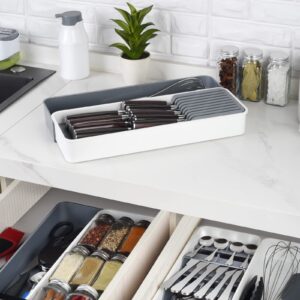 Expandable Kitchen Knife Drawer Organizer, Compact Cutlery Organizer Storage Knife Holder, With Adjustable Storage Tray for Knife Block, Insert-Holds 9 Knives and Store Other Kitchen Gadgets