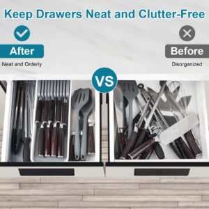 Expandable Kitchen Knife Drawer Organizer, Compact Cutlery Organizer Storage Knife Holder, With Adjustable Storage Tray for Knife Block, Insert-Holds 9 Knives and Store Other Kitchen Gadgets