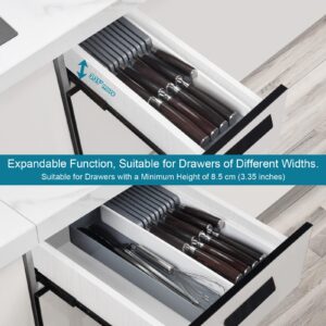 Expandable Kitchen Knife Drawer Organizer, Compact Cutlery Organizer Storage Knife Holder, With Adjustable Storage Tray for Knife Block, Insert-Holds 9 Knives and Store Other Kitchen Gadgets