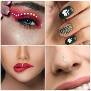 AIEX 4 Sheets Festival Face Gems Stick on, Self-Adhesive Face Jewels Stickers Face Diamonds Rhinestones for Makeup, Nail Gems Pearl Stickers for Face Eye Belly Arm Body Nail Decoration Party