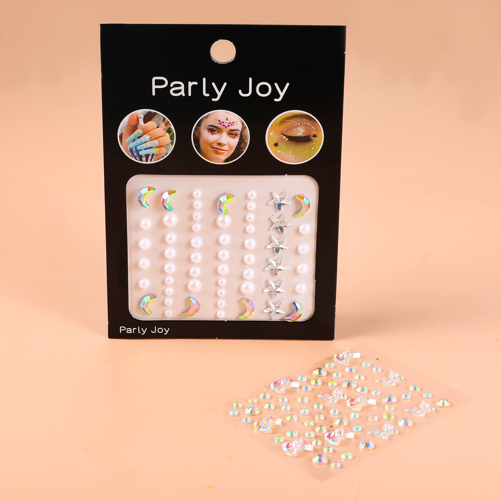 AIEX 4 Sheets Festival Face Gems Stick on, Self-Adhesive Face Jewels Stickers Face Diamonds Rhinestones for Makeup, Nail Gems Pearl Stickers for Face Eye Belly Arm Body Nail Decoration Party