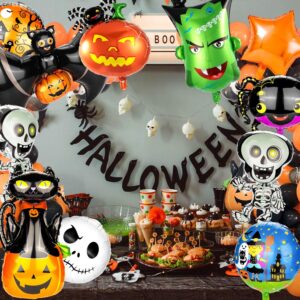 20 Pcs Halloween Balloons, Large 30IN Bat, Pumpkin, Spider, Skeleton Skull, Star Shape Mylar Balloon, Black & Orange & Purple Helium Foil Balloon for Party Decorations