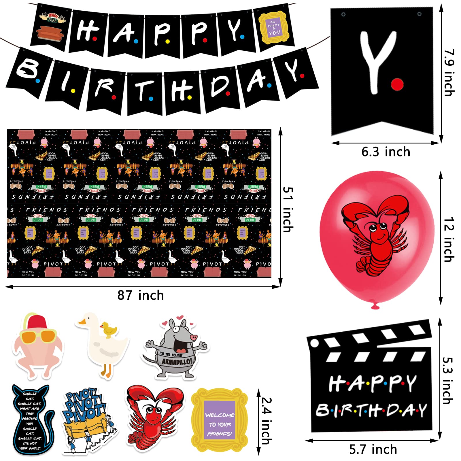 Friends Birthday Party Supplies, Party Decorations Set Include Banner, Tablecloth, Balloons, Cake Cupcake Toppers for TV Show Fans Party Decor