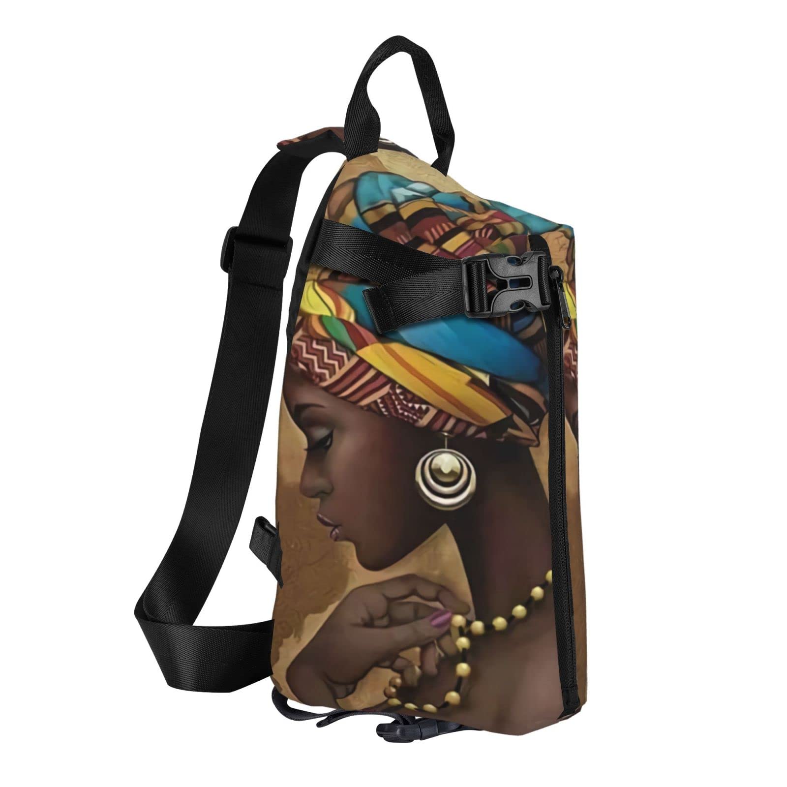 Ykklima Afro African American Woman Pattern Sling Backpack Rope Crossbody Shoulder Bag for Men Women Travel Hiking Outdoor Daypack