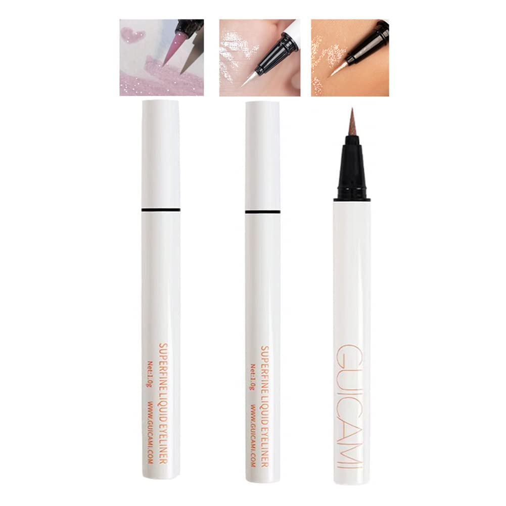 Liquid Glitter Eyeliner Lying Silkworm Pen, Diamond Glitter Eyeshadow Liner Pencil, Body Face Glitter Highlighter Long lasting Waterproof Quick-dry Matte Pink Silkworm Champagne Gold Eyeliner Pen