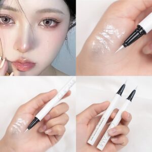 Liquid Glitter Eyeliner Lying Silkworm Pen, Diamond Glitter Eyeshadow Liner Pencil, Body Face Glitter Highlighter Long lasting Waterproof Quick-dry Matte Pink Silkworm Champagne Gold Eyeliner Pen