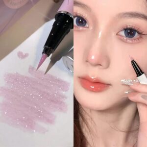 Liquid Glitter Eyeliner Lying Silkworm Pen, Diamond Glitter Eyeshadow Liner Pencil, Body Face Glitter Highlighter Long lasting Waterproof Quick-dry Matte Pink Silkworm Champagne Gold Eyeliner Pen