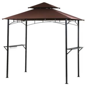 grill gazebo, outdoor barbeque gazebo canopy, 8'x 5' barbecue canopy bbq gazebo canopy tent w/air vent double tiered (brown)