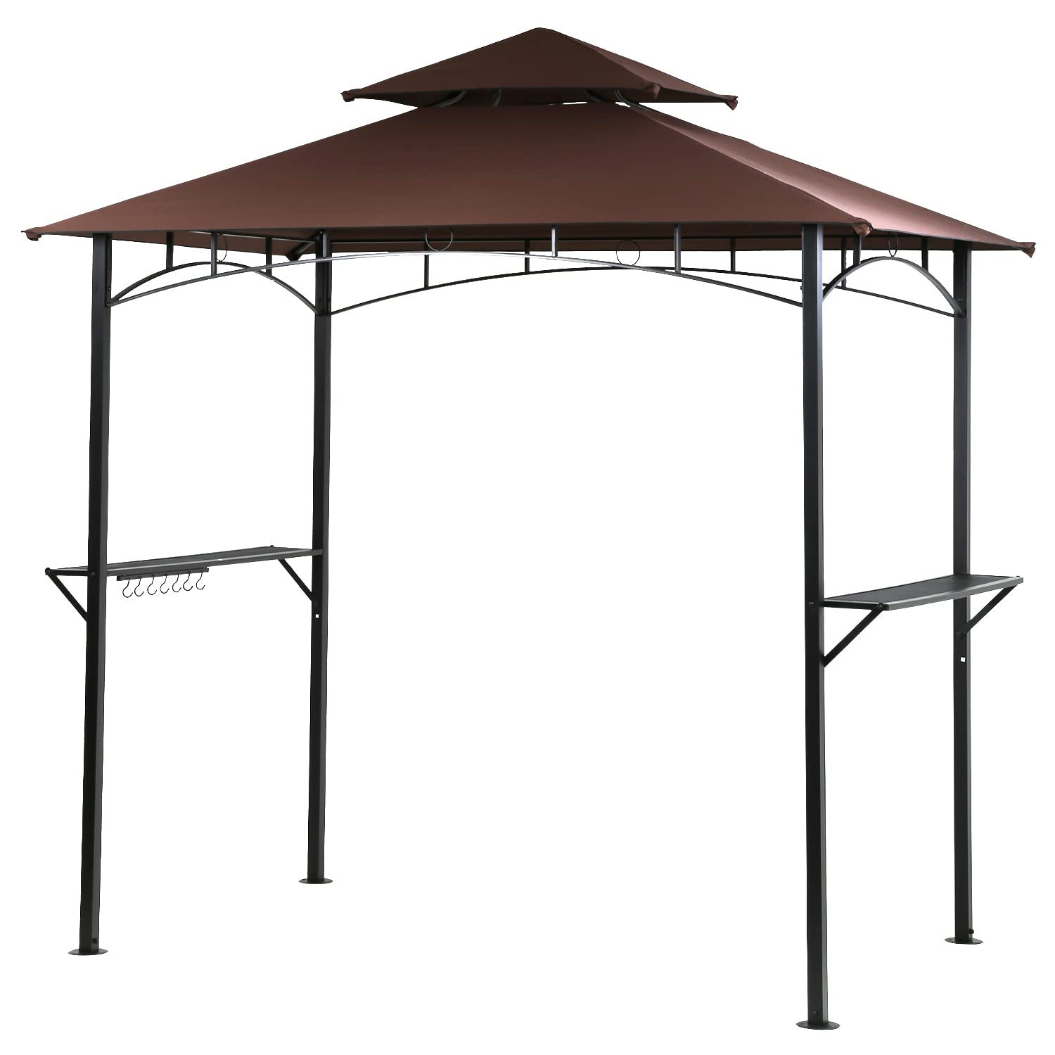 Grill Gazebo, Outdoor Barbeque Gazebo Canopy, 8'x 5' Barbecue Canopy BBQ Gazebo Canopy Tent w/Air Vent Double Tiered (Brown)