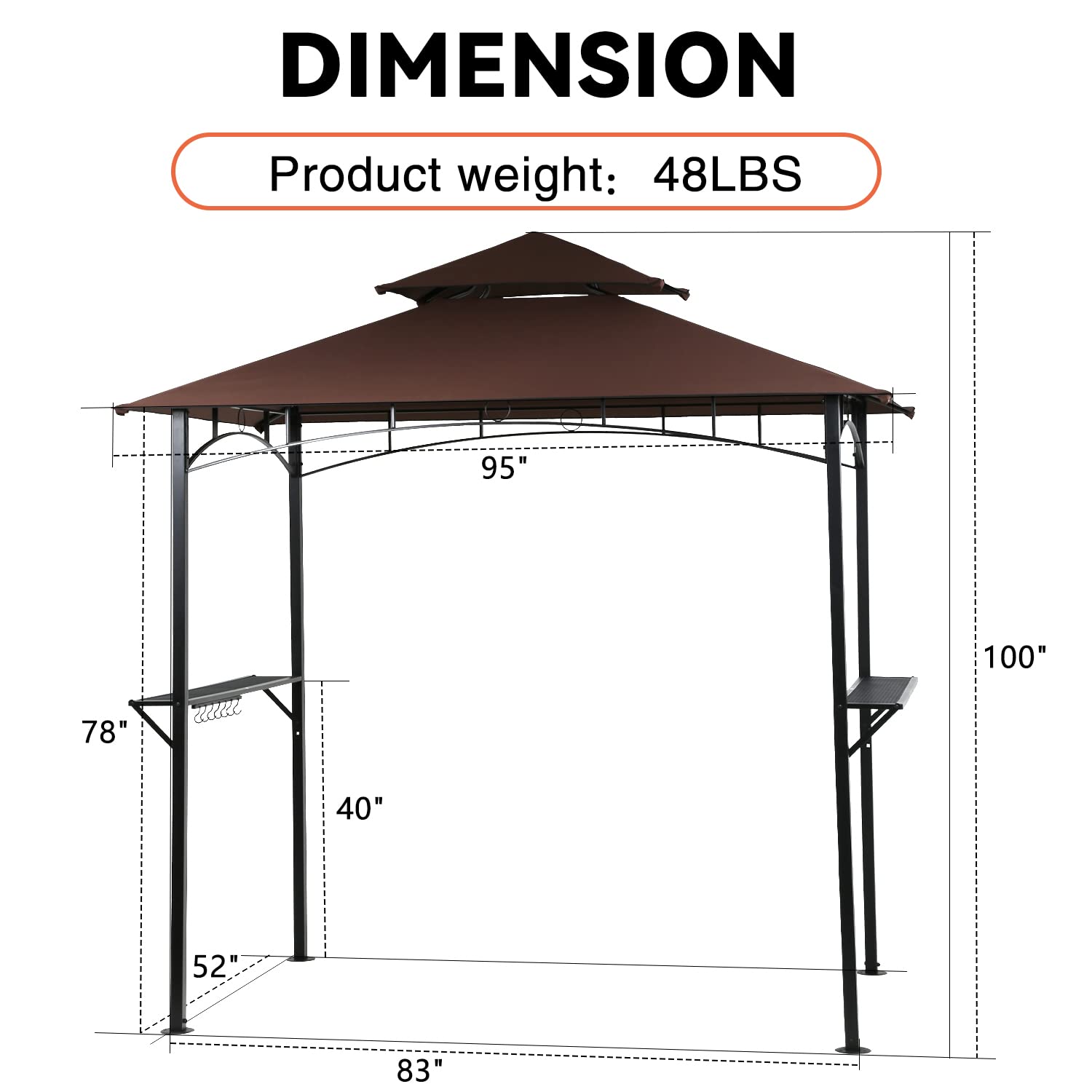 Grill Gazebo, Outdoor Barbeque Gazebo Canopy, 8'x 5' Barbecue Canopy BBQ Gazebo Canopy Tent w/Air Vent Double Tiered (Brown)