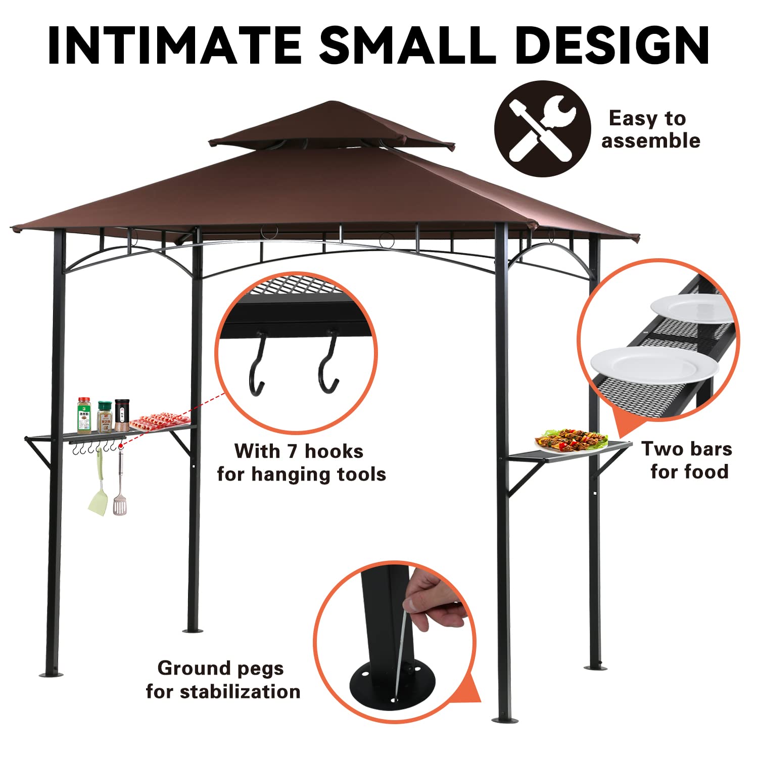 Grill Gazebo, Outdoor Barbeque Gazebo Canopy, 8'x 5' Barbecue Canopy BBQ Gazebo Canopy Tent w/Air Vent Double Tiered (Brown)