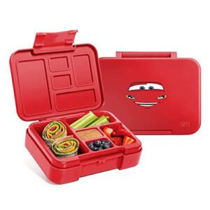 simple modern disney pixar bento lunch box for kids | bpa free, leakproof, dishwasher safe | lunch container for boys, toddlers | porter collection | 5 compartments | cars kachow