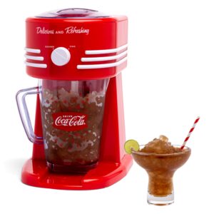 nostalgia coca-cola frozen drink maker and margarita machine for home - 40-ounce slushy maker with stainless steel flow spout - easy to clean and double insulated - red